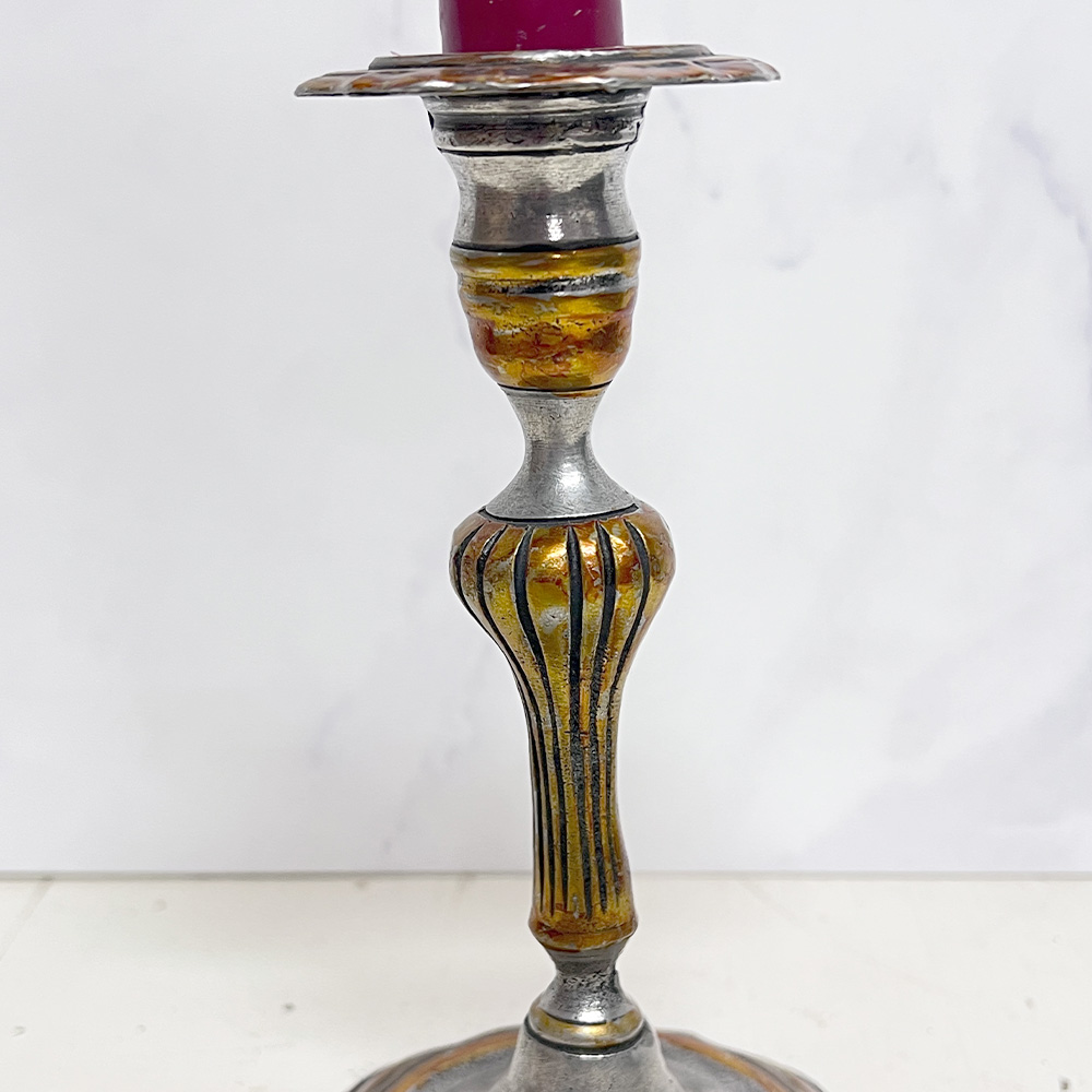 Antique French candlestick with patina from Bellevue Vintage