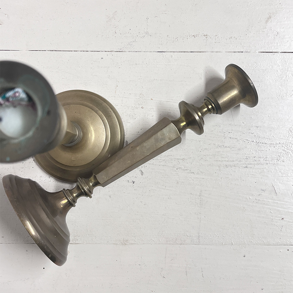 Large antique French brass candlesticks from Bellevue Vintage