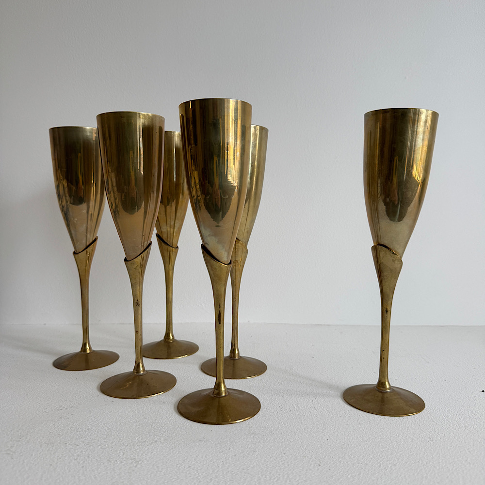 French brass champagne flutes from Bellevue Vintage